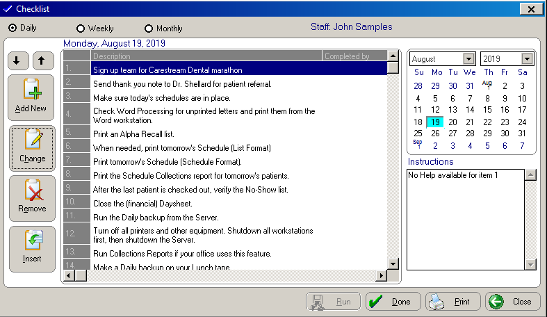 Using the Checklist Function