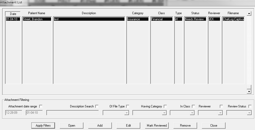 Using the Attachment List Window
